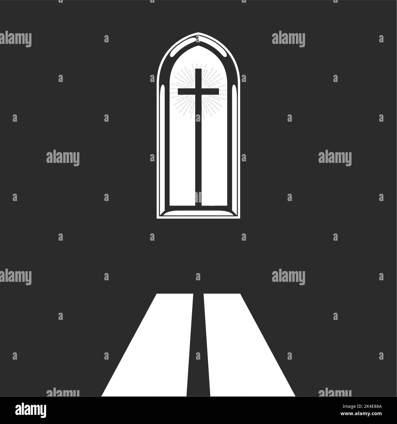Church window with crucifix and holy light, liturgical prayer and ...