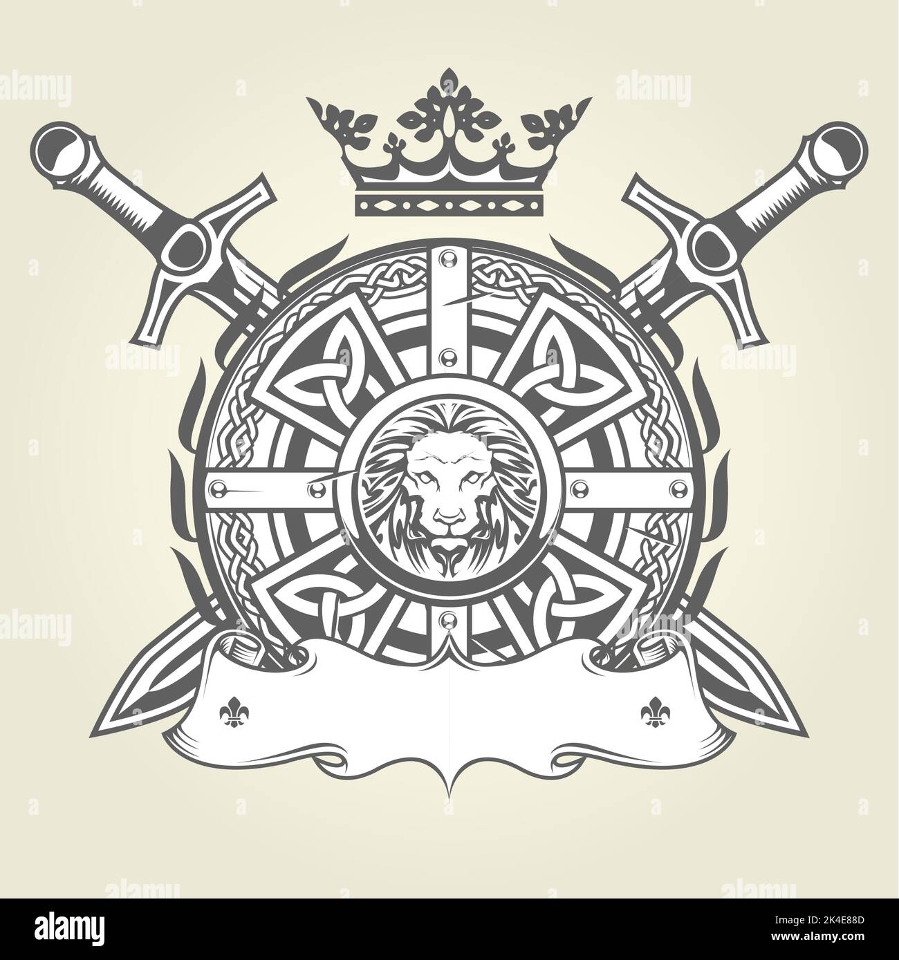 Medieval Royal Crest With Knight Armor Ornate Shield Crown And