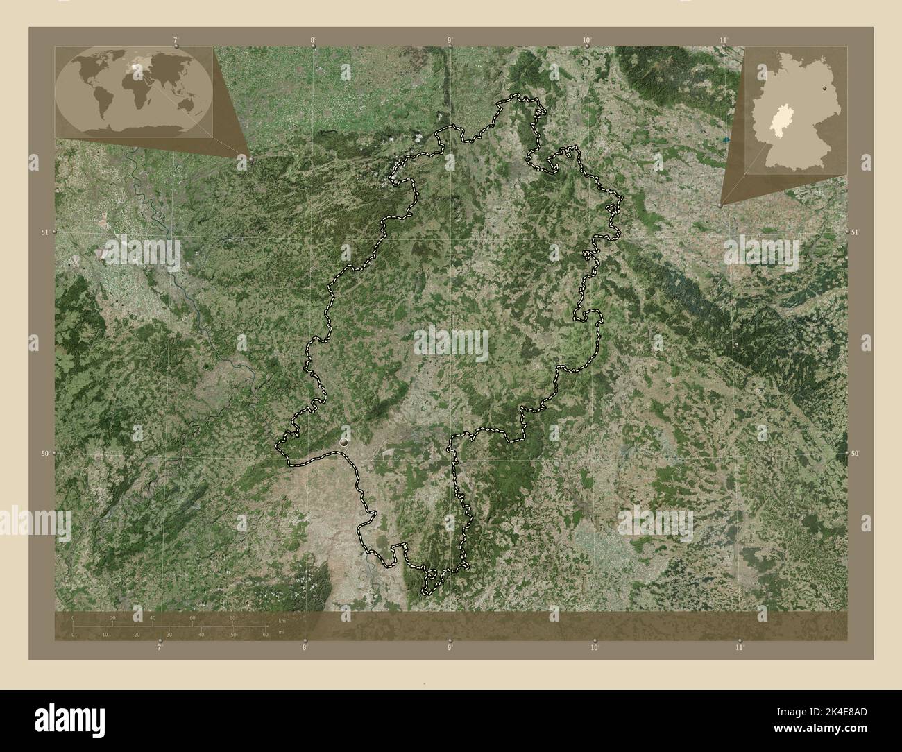 Hessen, state of Germany. High resolution satellite map. Corner ...