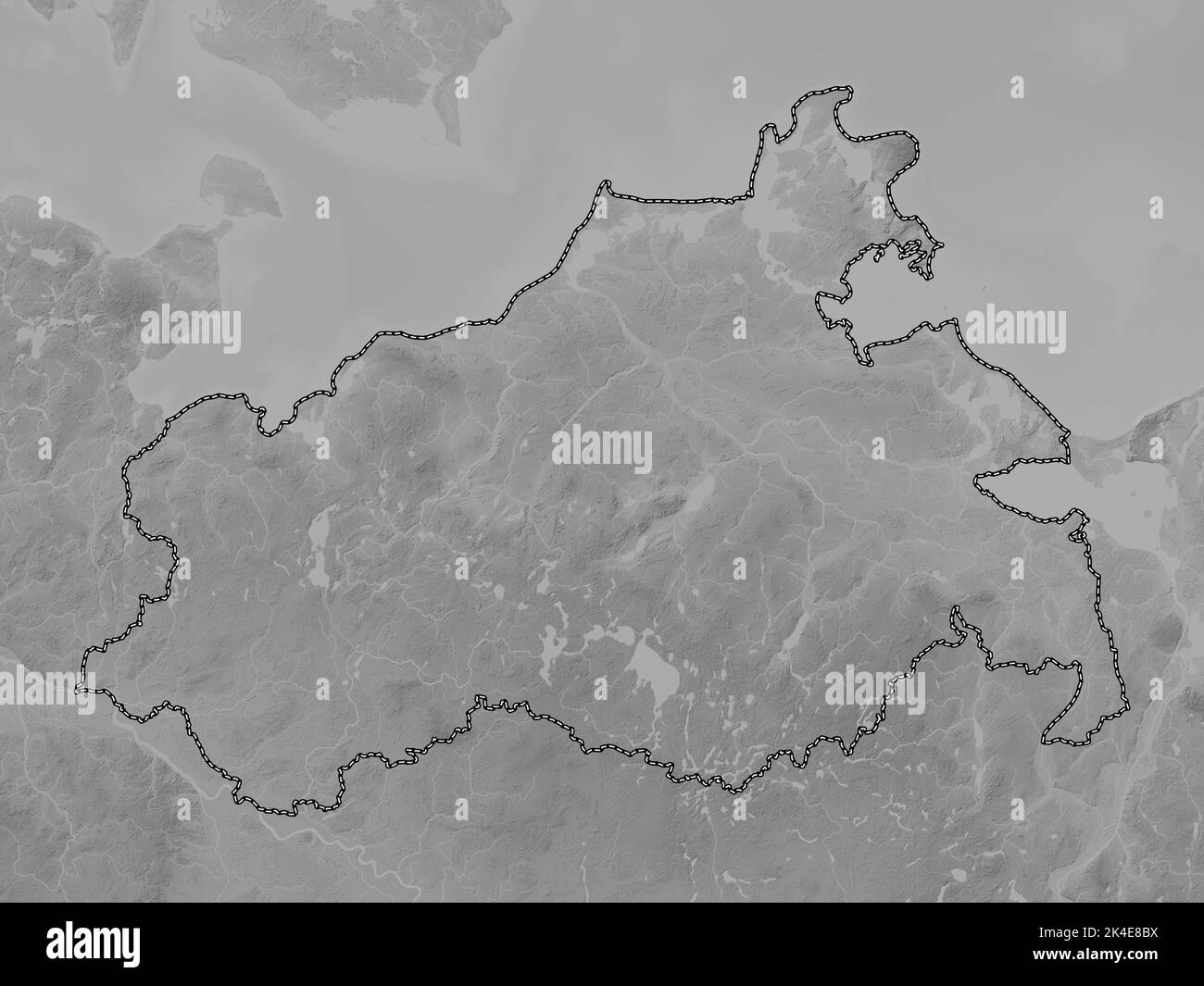 Mecklenburg-Vorpommern, state of Germany. Grayscale elevation map with ...
