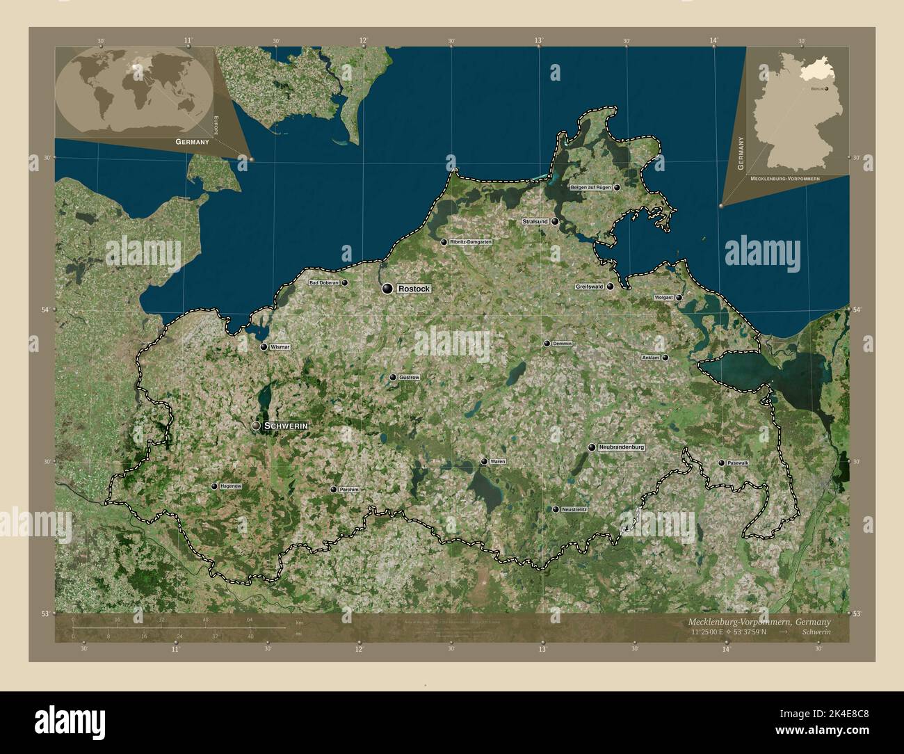Mecklenburg-Vorpommern, state of Germany. High resolution satellite map ...