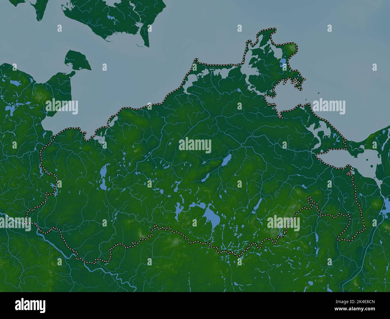Mecklenburg-Vorpommern, state of Germany. Colored elevation map with ...