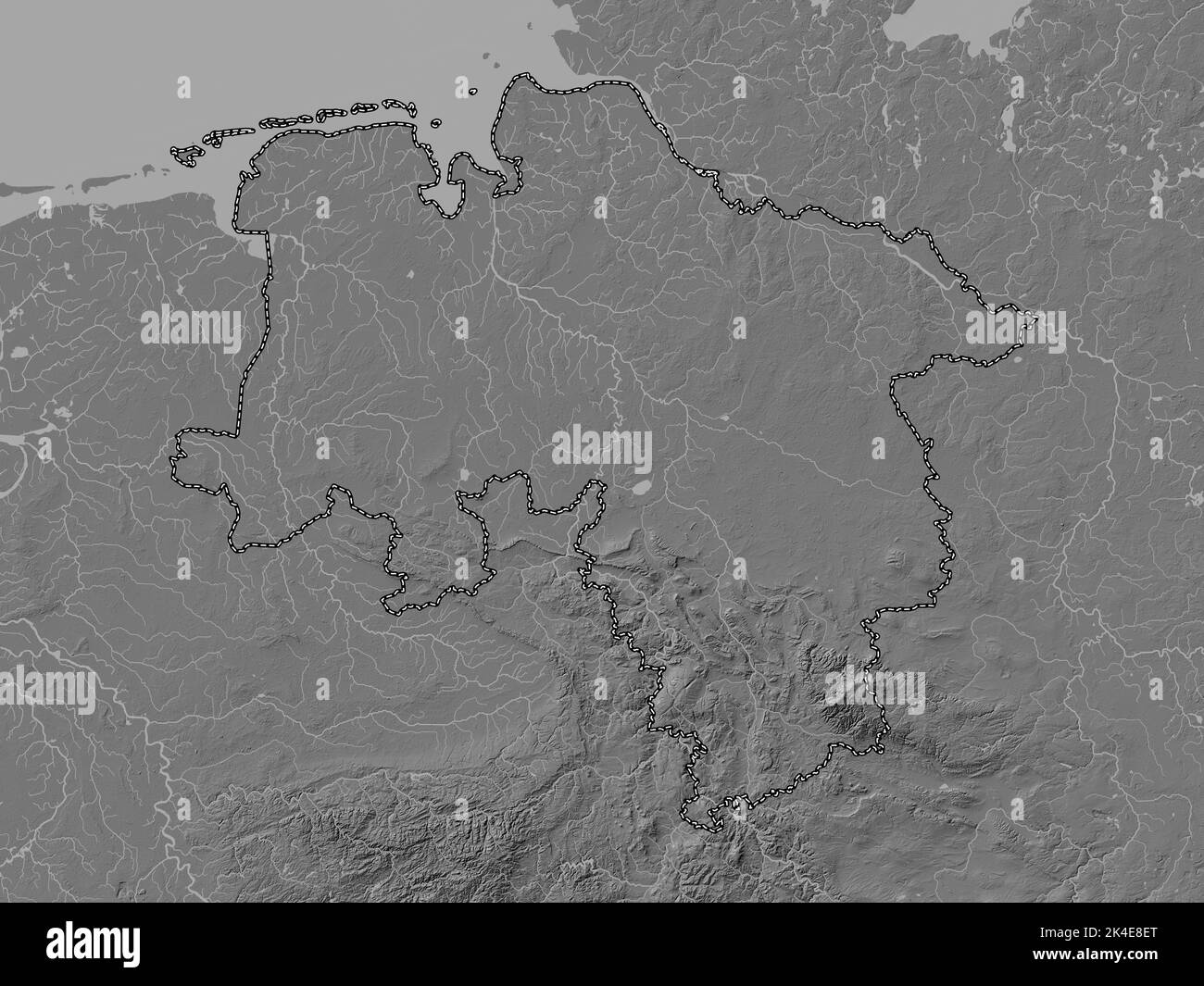 Niedersachsen, state of Germany. Bilevel elevation map with lakes and ...