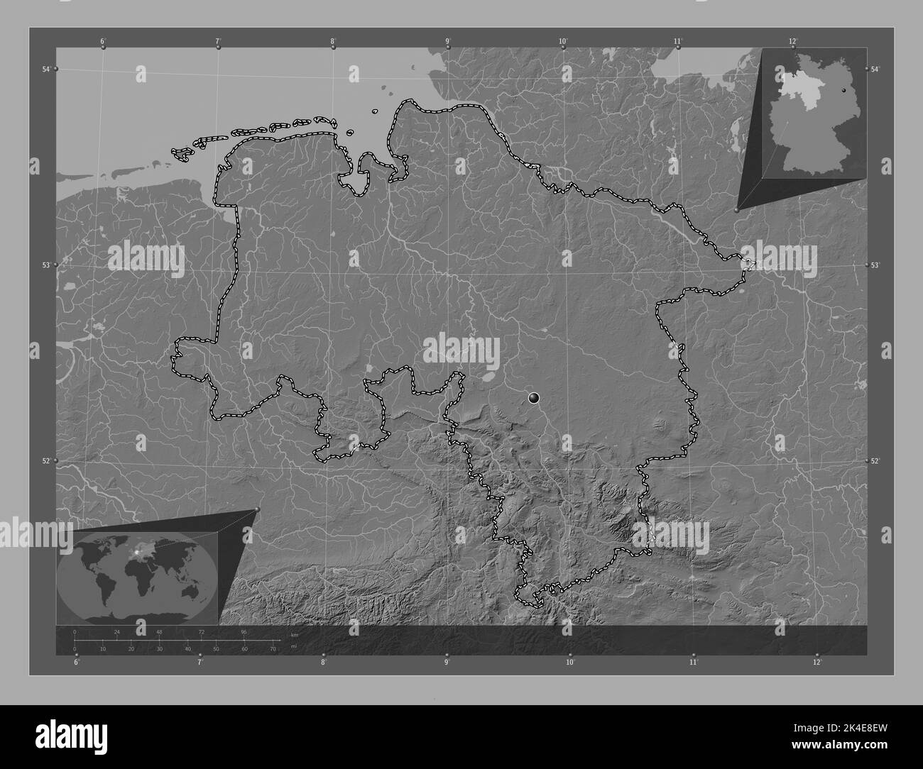 Niedersachsen, state of Germany. Bilevel elevation map with lakes and ...