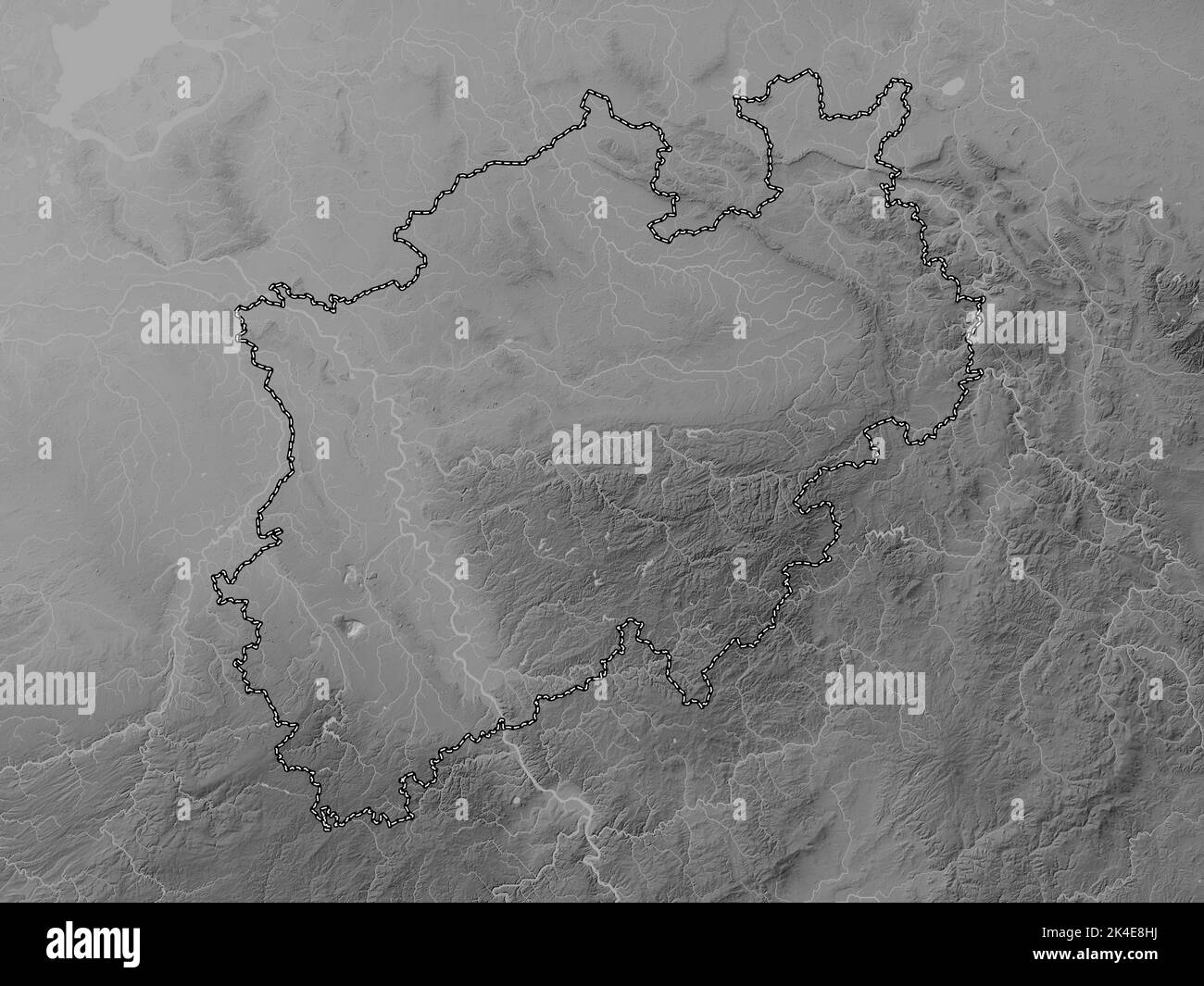 Nordrhein-Westfalen, state of Germany. Grayscale elevation map with ...
