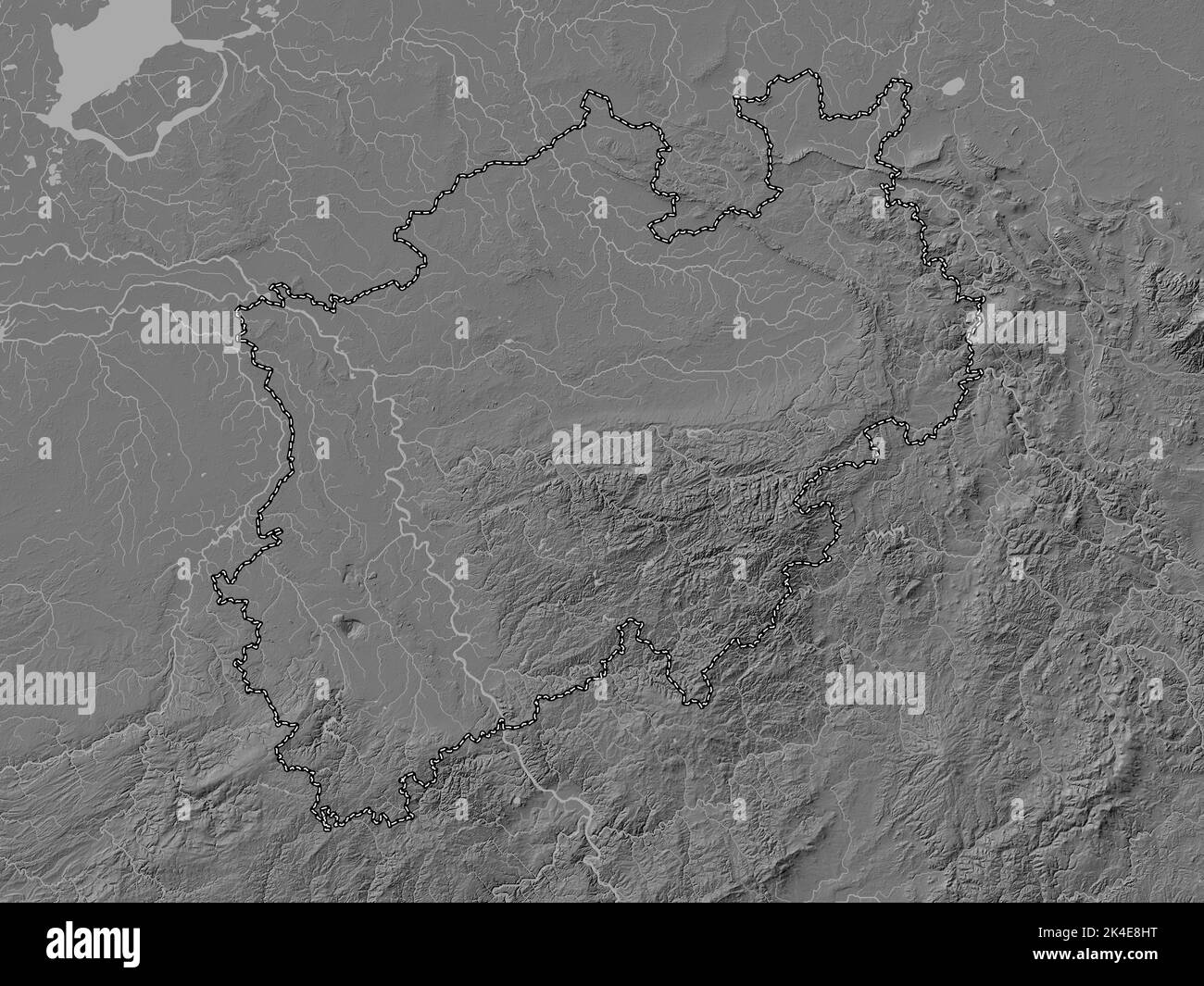 Nordrhein-Westfalen, state of Germany. Bilevel elevation map with lakes ...