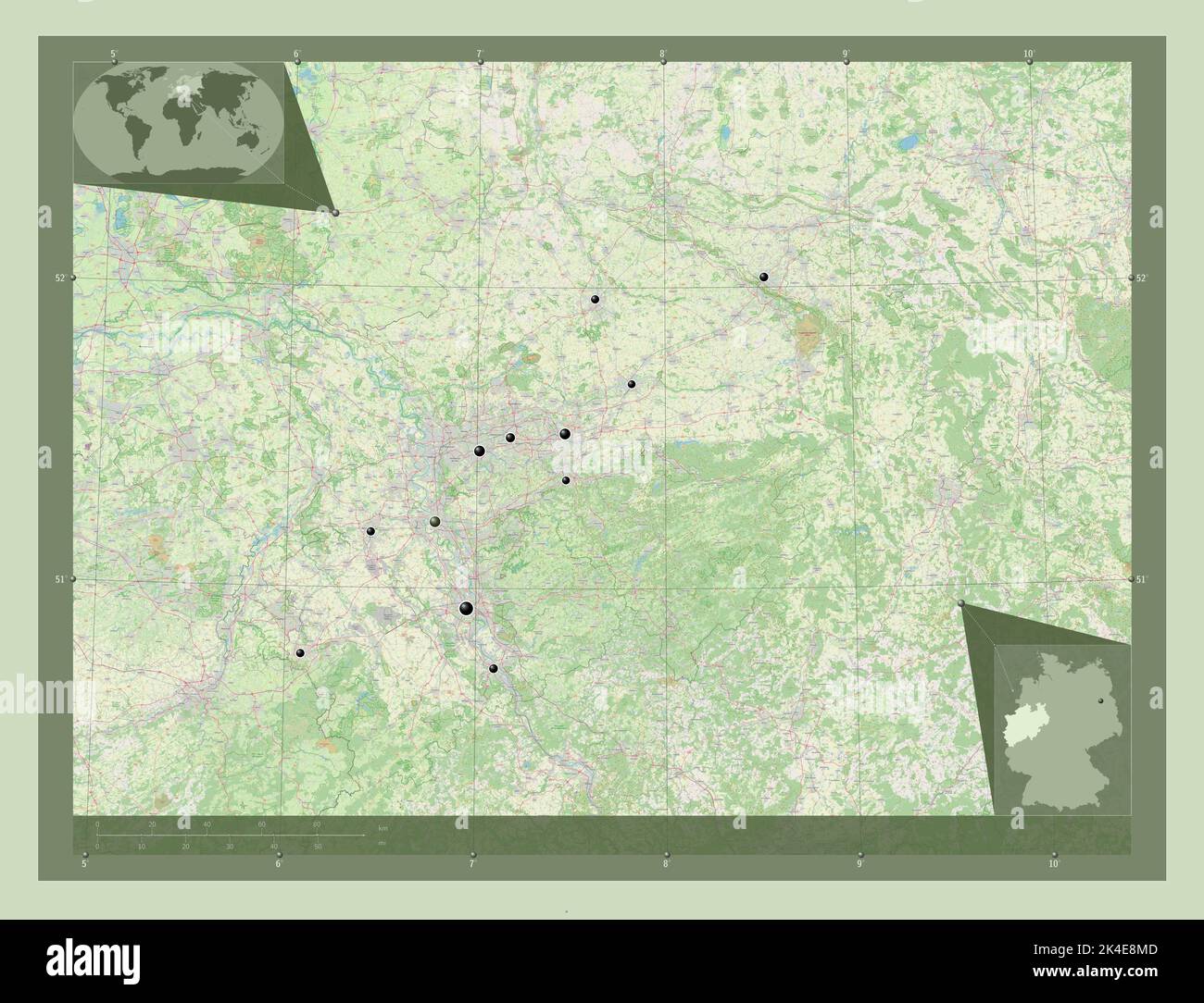 Nordrhein-Westfalen, state of Germany. Open Street Map. Locations of ...
