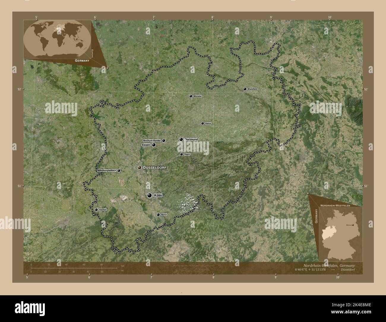 Nordrhein-Westfalen, state of Germany. Low resolution satellite map ...