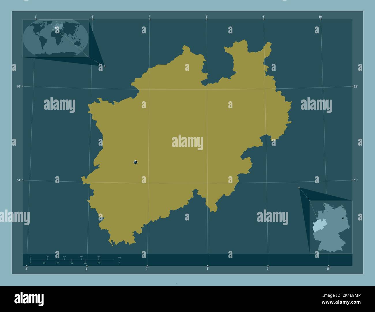 Nordrhein-Westfalen, state of Germany. Solid color shape. Corner ...