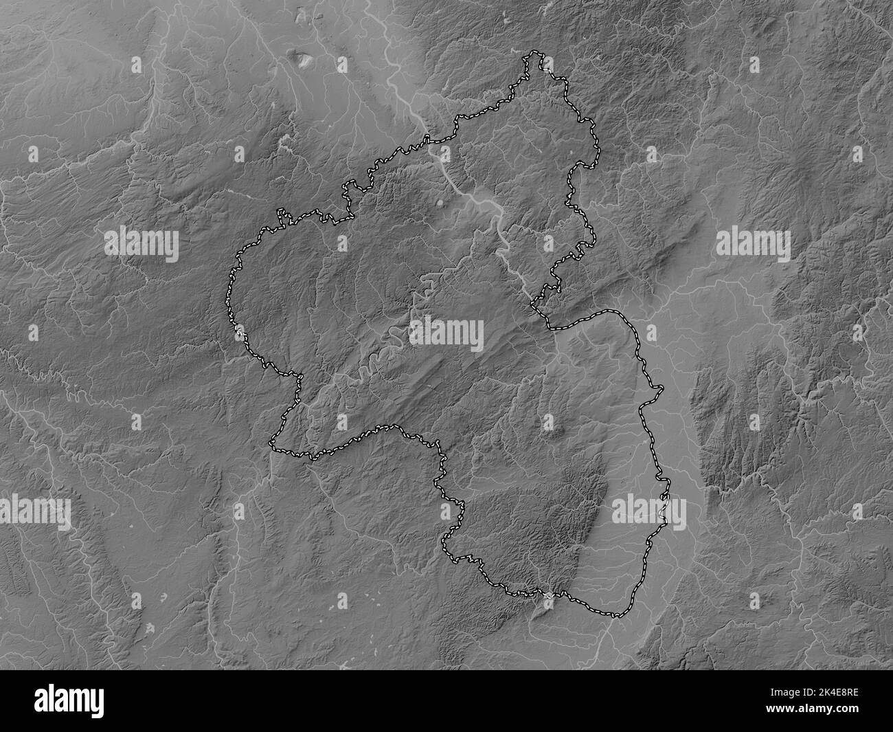 Rheinland-Pfalz, state of Germany. Grayscale elevation map with lakes ...