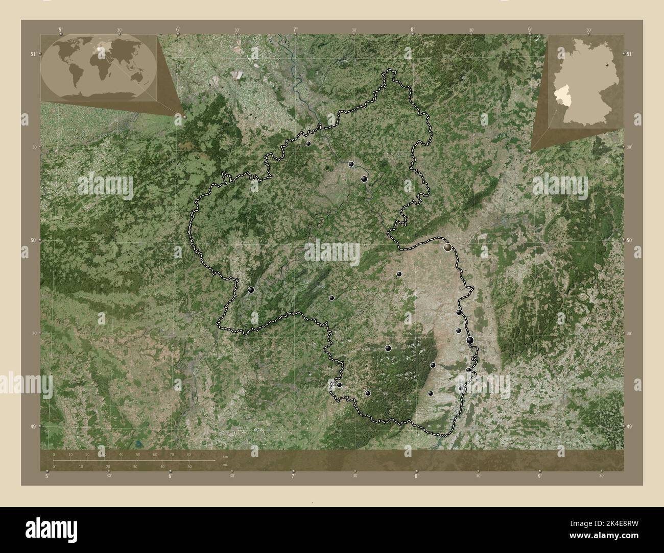 Rheinland-Pfalz, state of Germany. High resolution satellite map ...