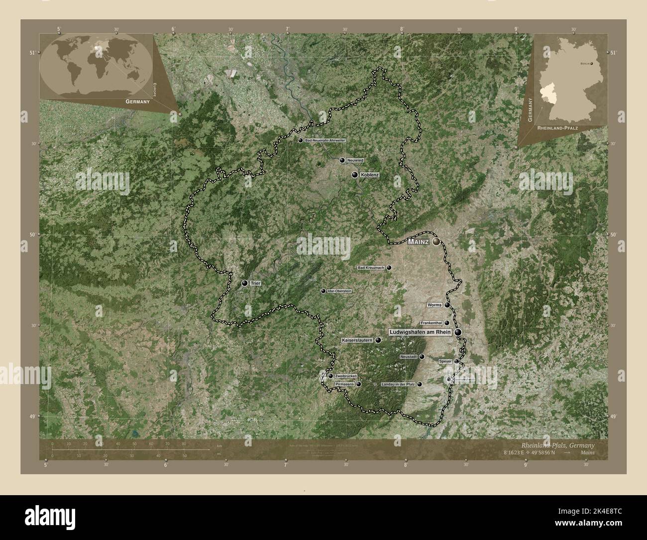 Rheinland-Pfalz, state of Germany. High resolution satellite map ...