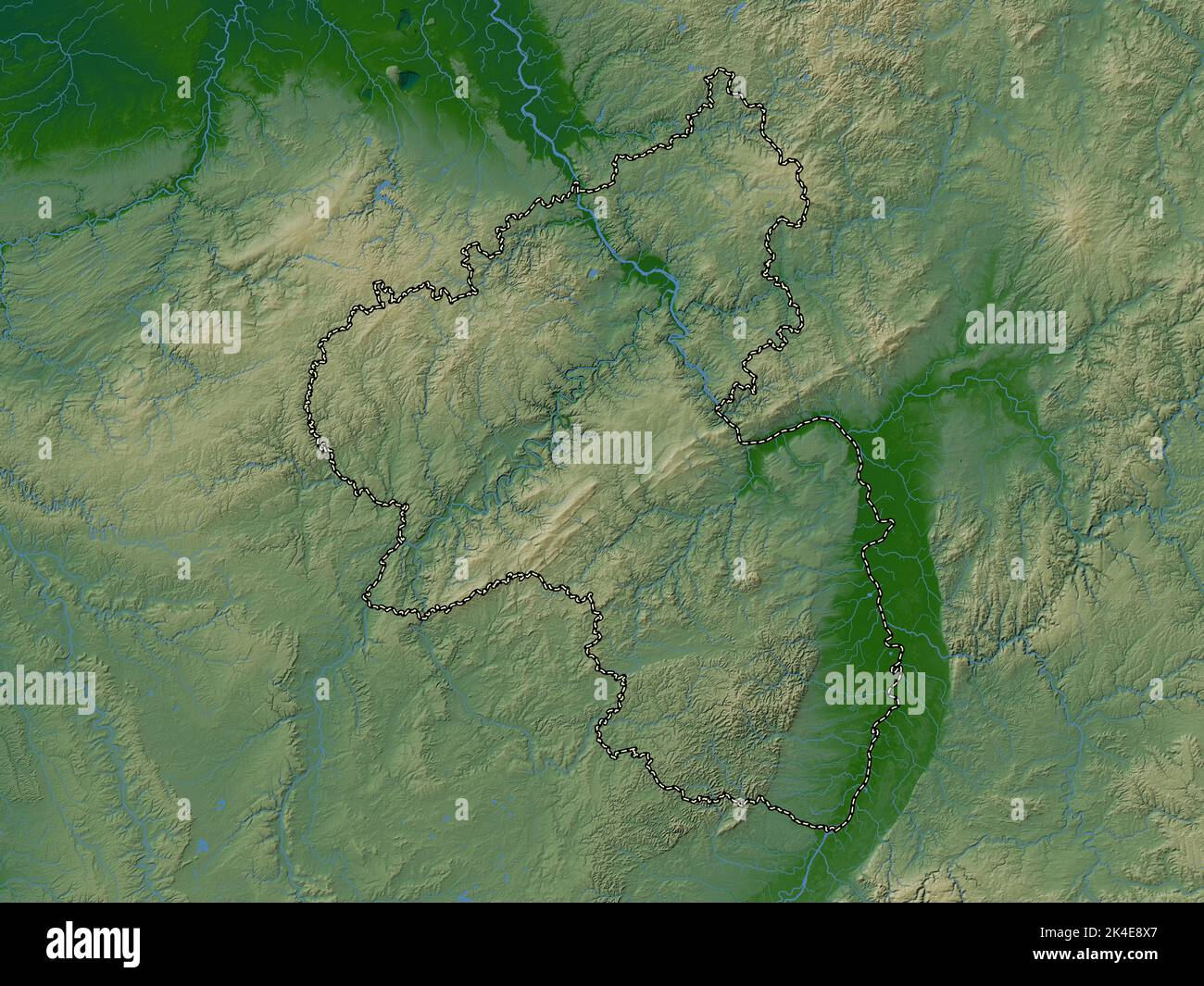 Rheinland-Pfalz, state of Germany. Colored elevation map with lakes and ...