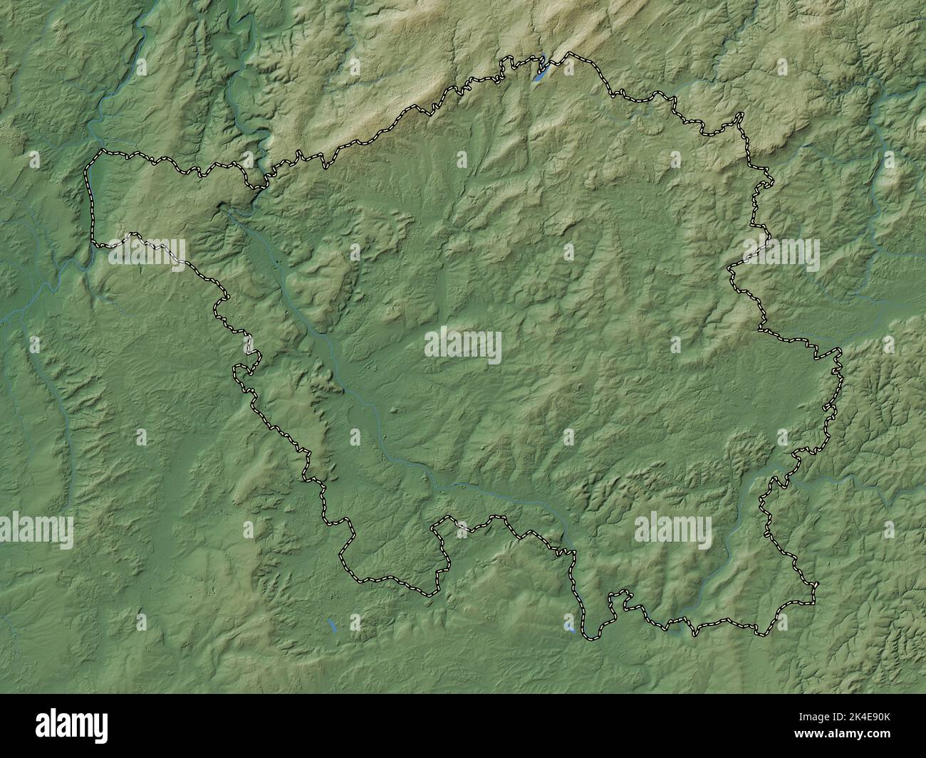 Saarland, state of Germany. Colored elevation map with lakes and rivers ...