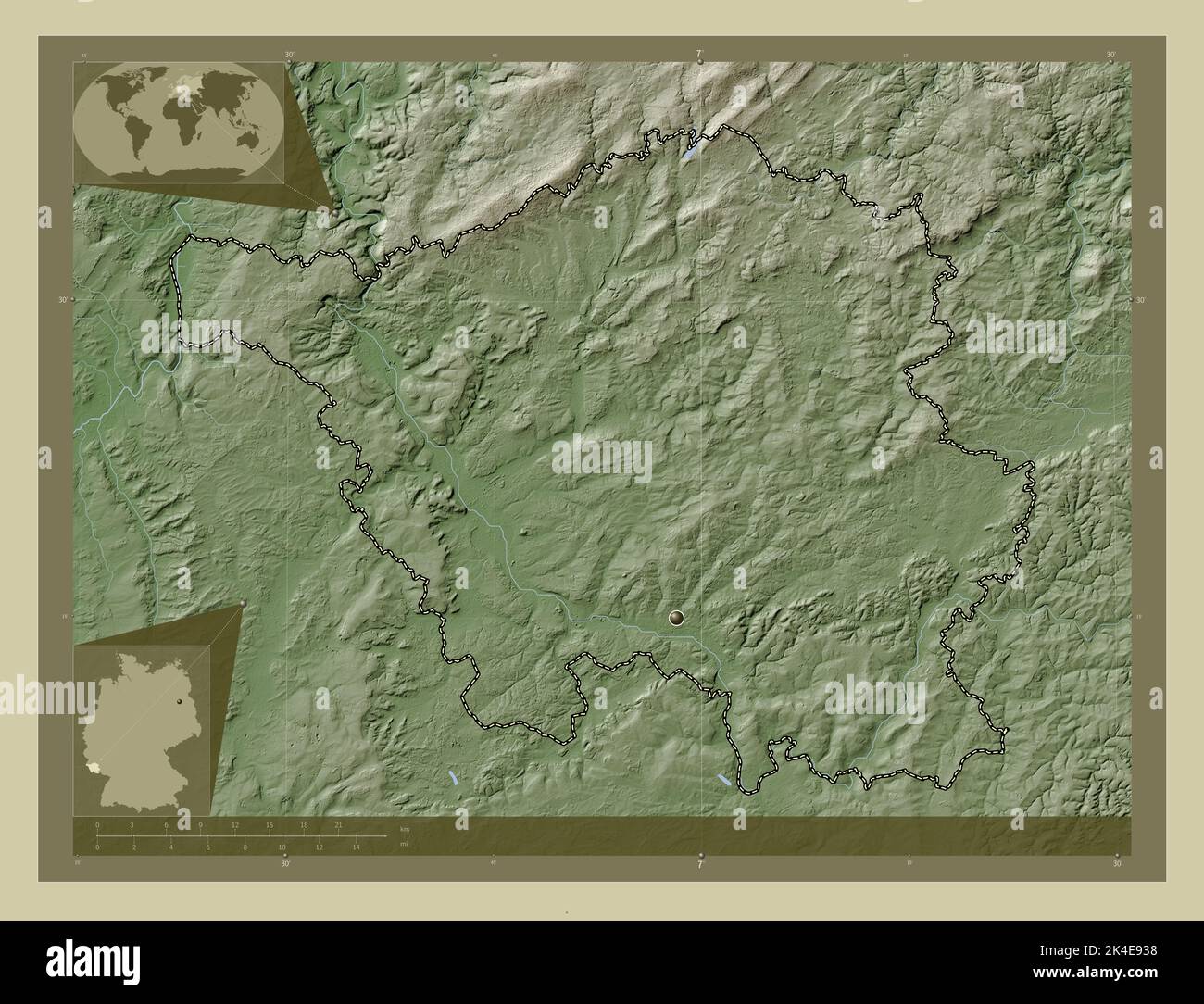 Saarland, state of Germany. Elevation map colored in wiki style with ...