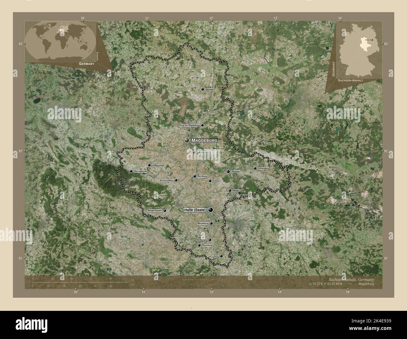 Sachsen-Anhalt, state of Germany. High resolution satellite map ...