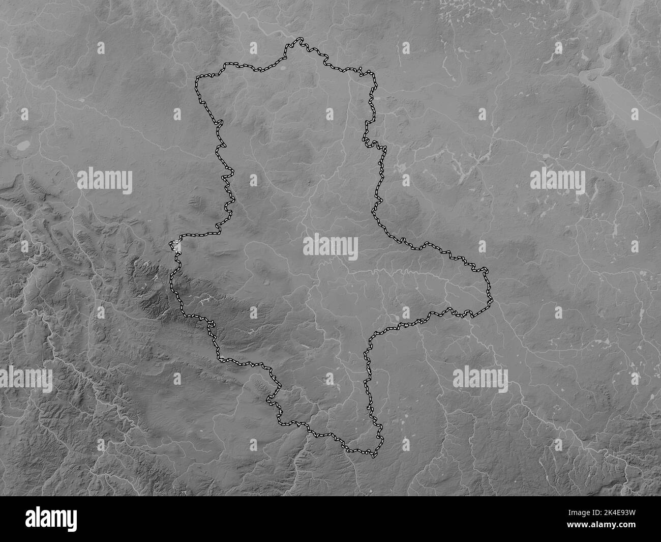 Sachsen-Anhalt, state of Germany. Grayscale elevation map with lakes ...