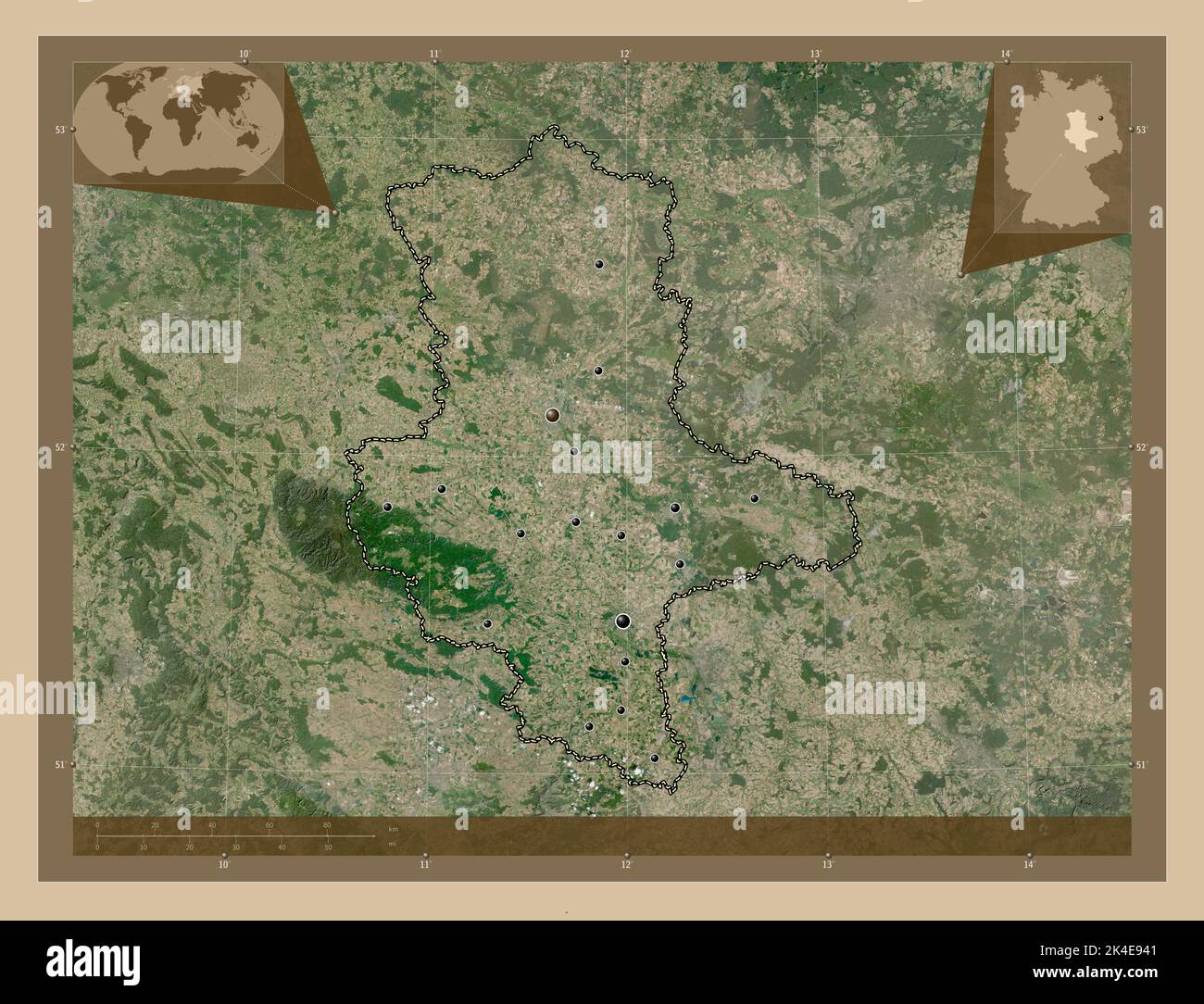 Sachsen-Anhalt, state of Germany. Low resolution satellite map ...