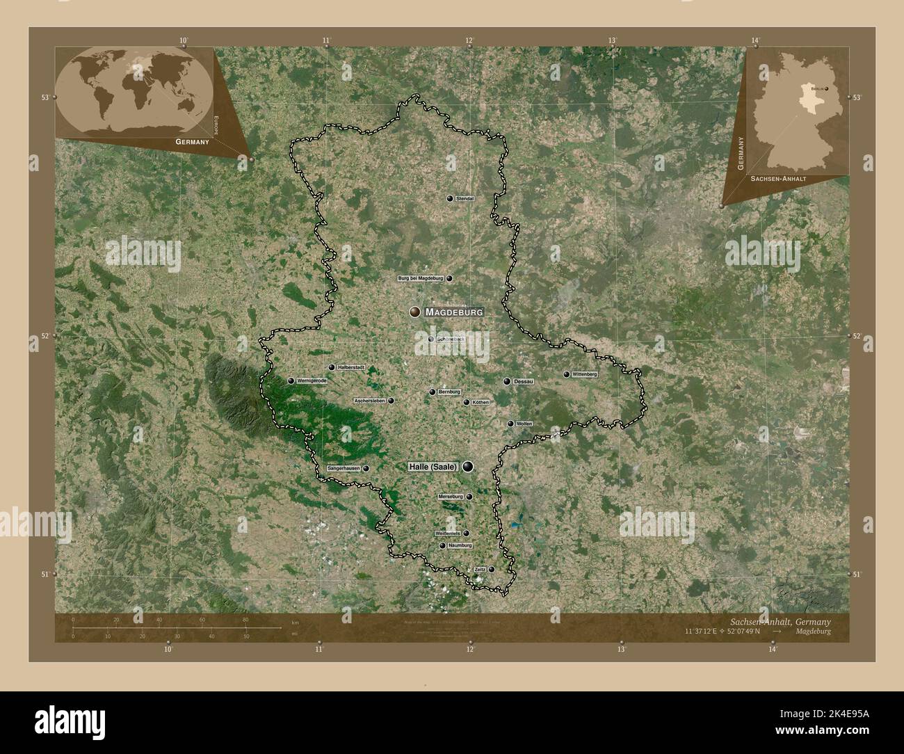 Sachsen-Anhalt, state of Germany. Low resolution satellite map ...