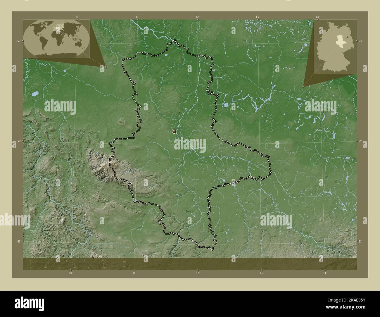 Sachsen-Anhalt, state of Germany. Elevation map colored in wiki style ...