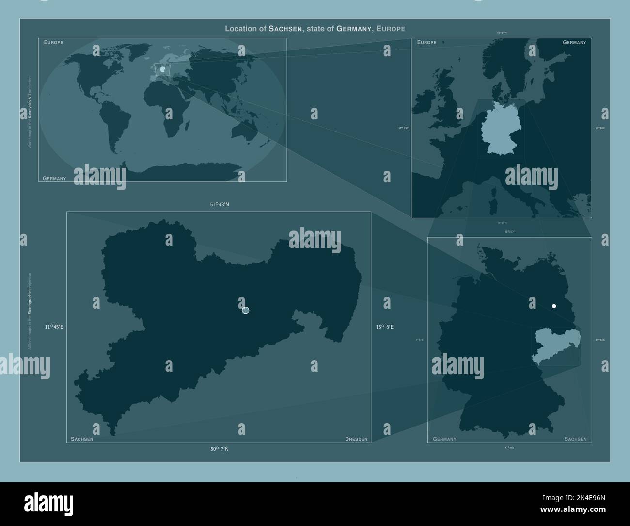 Sachsen, state of Germany. Diagram showing the location of the region ...