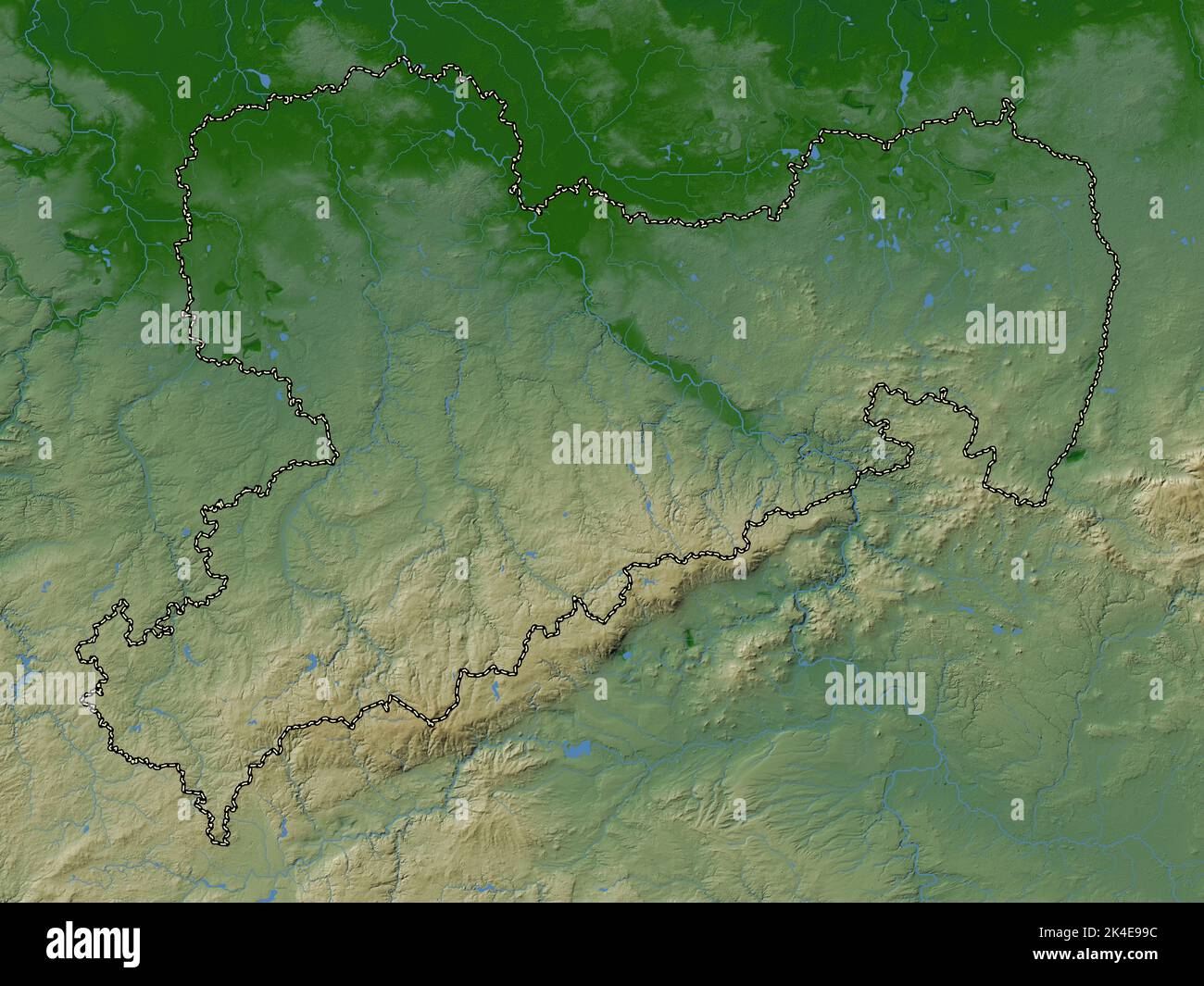 Sachsen, state of Germany. Colored elevation map with lakes and rivers ...
