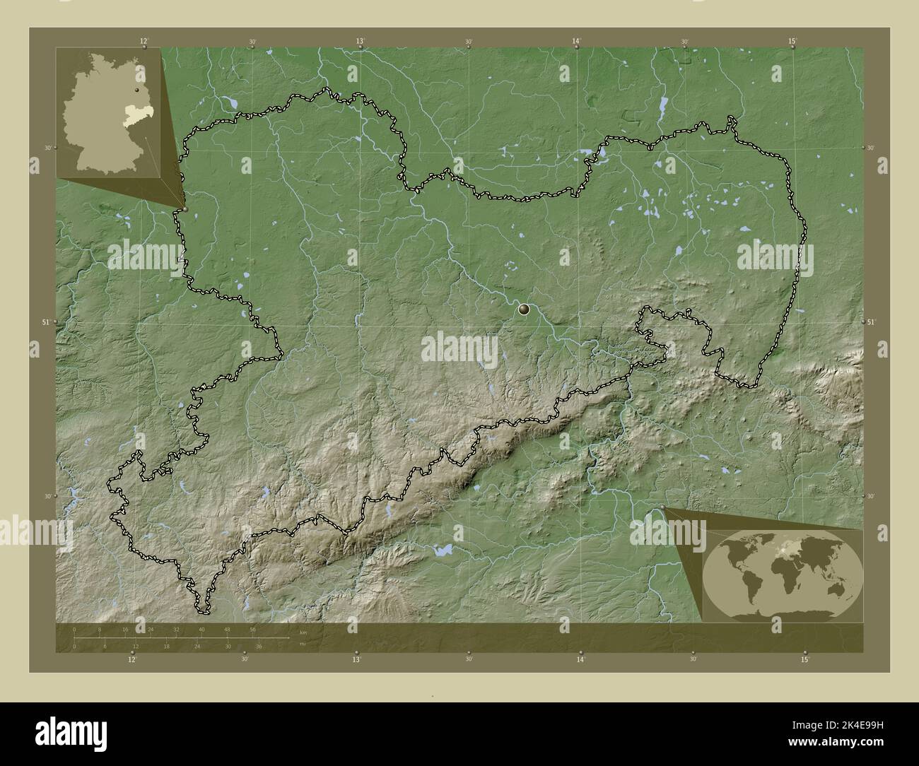 Sachsen, state of Germany. Elevation map colored in wiki style with ...
