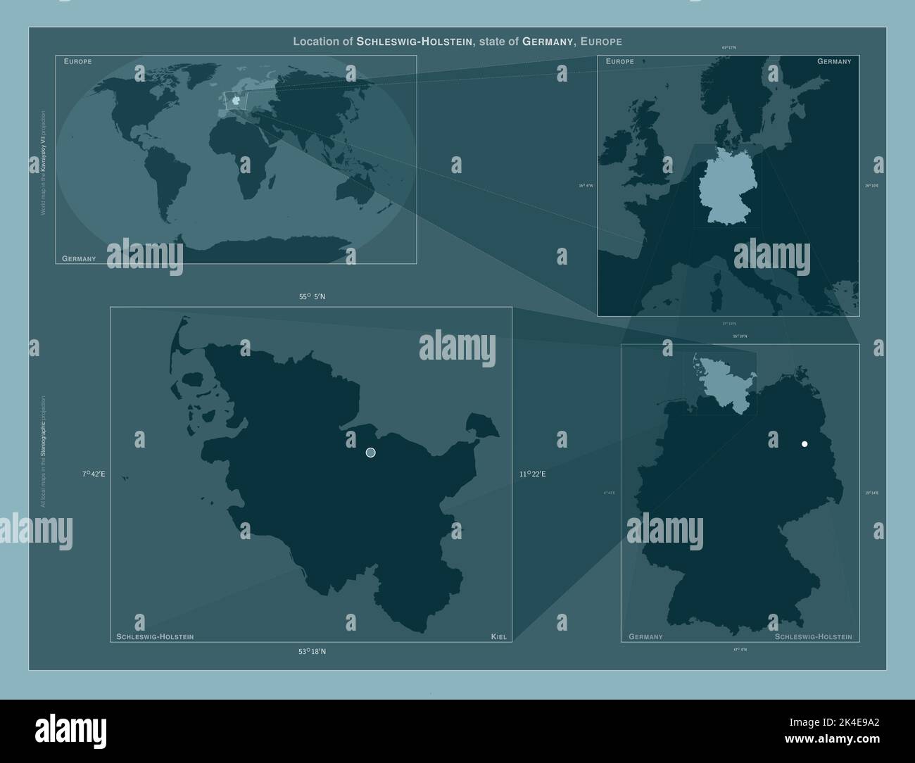 Schleswig-Holstein, state of Germany. Diagram showing the location of ...