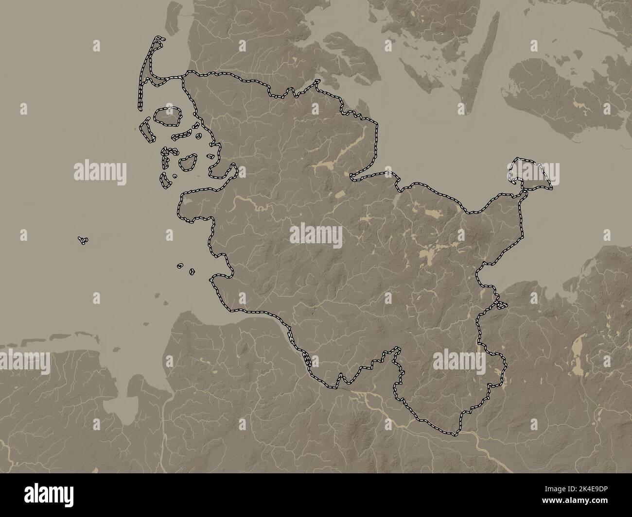 Schleswig-Holstein, state of Germany. Elevation map colored in sepia ...