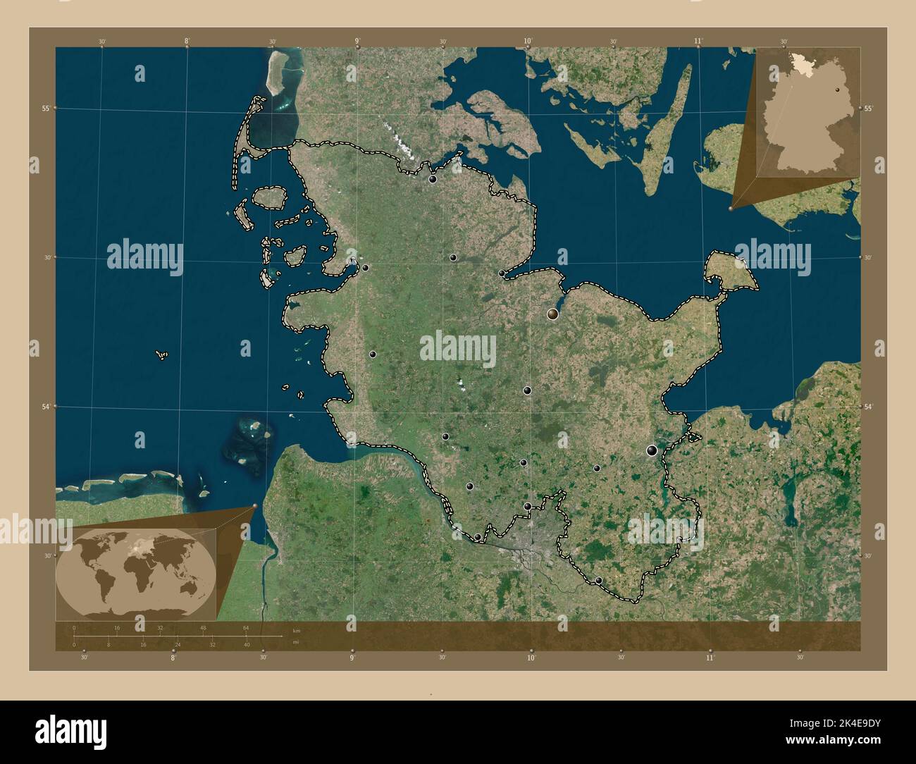 Schleswig-Holstein, state of Germany. Low resolution satellite map ...