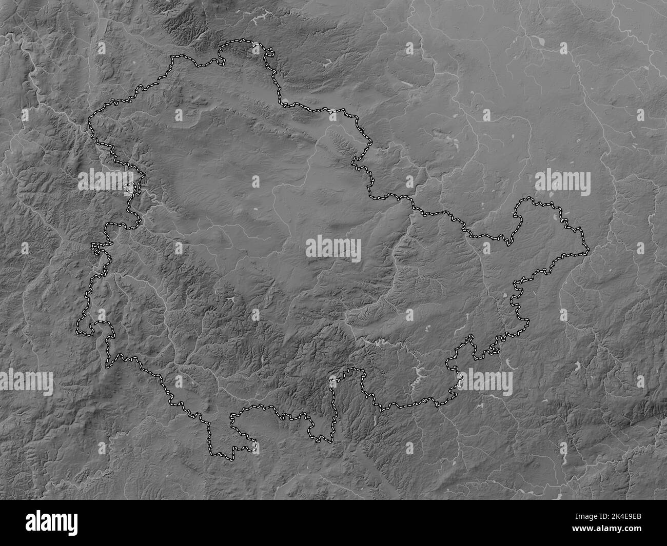 Thuringen, state of Germany. Grayscale elevation map with lakes and ...