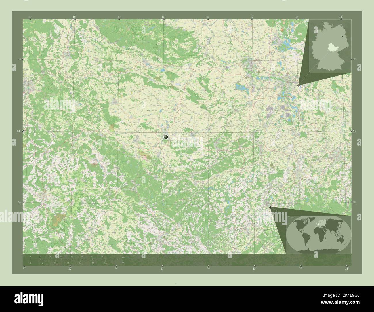 Thuringen, state of Germany. Open Street Map. Corner auxiliary location maps Stock Photo - Alamy