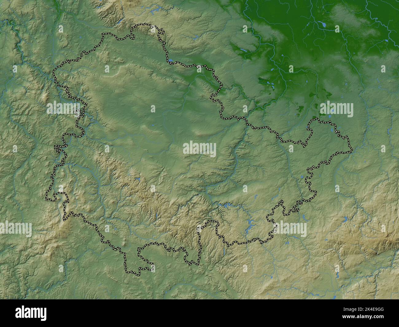 Thuringen, state of Germany. Colored elevation map with lakes and ...