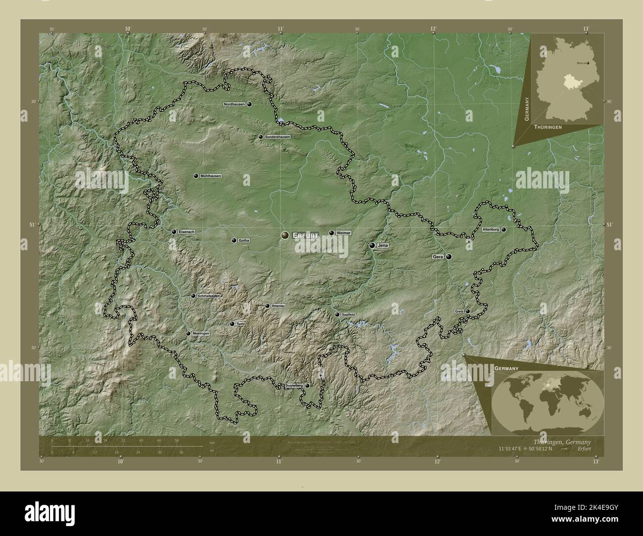 Thuringen, state of Germany. Elevation map colored in wiki style with ...