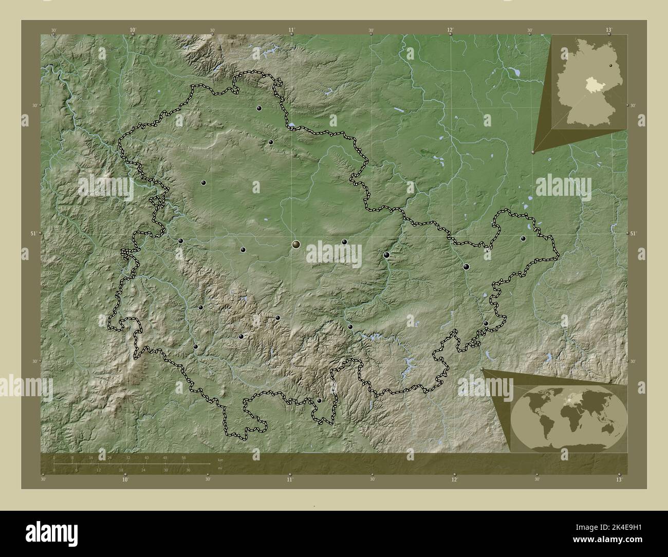 Thuringen, state of Germany. Elevation map colored in wiki style with ...