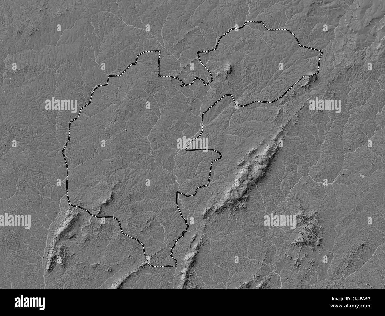 Ahafo, region of Ghana. Bilevel elevation map with lakes and rivers ...