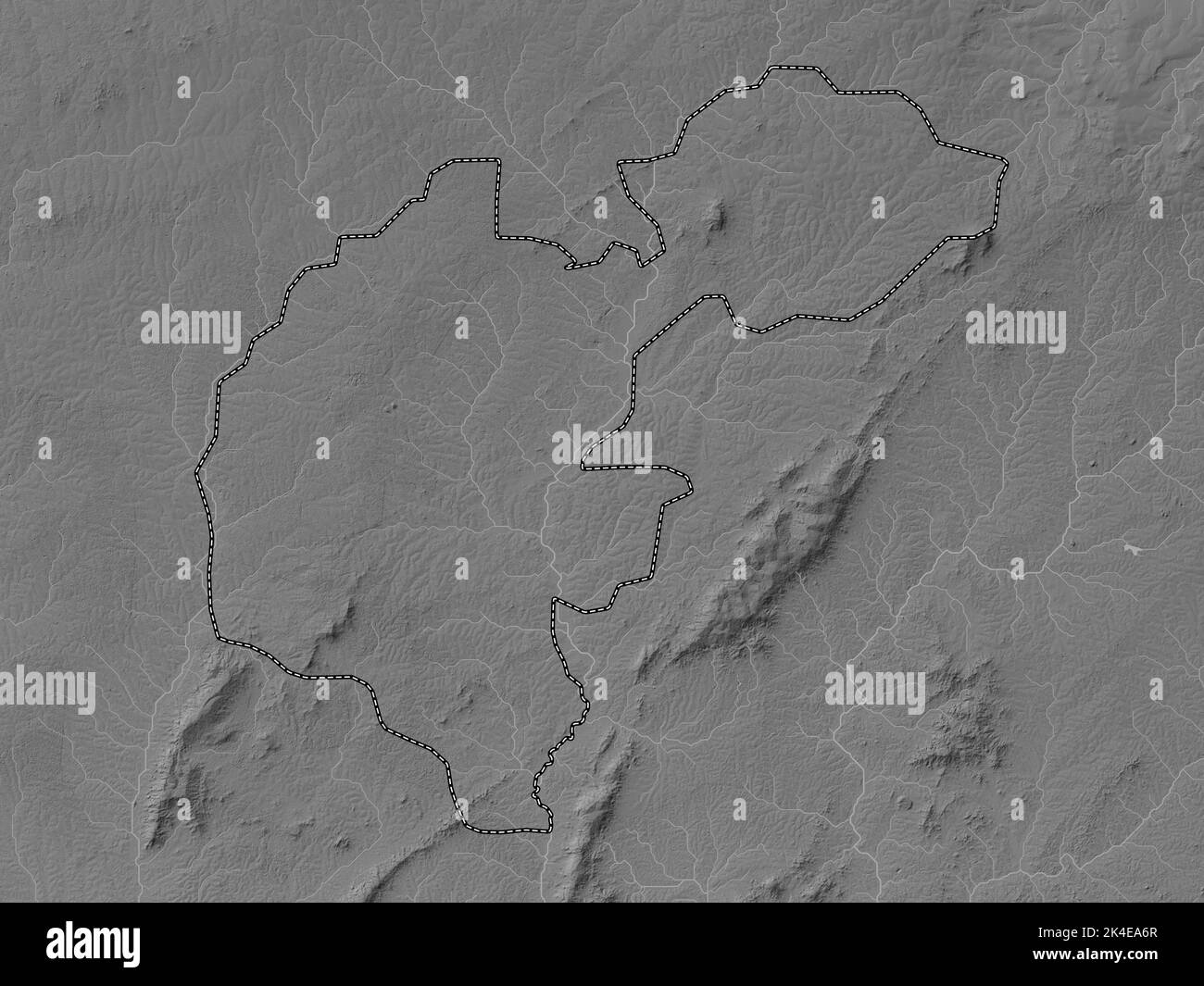 Ahafo Region Of Ghana Grayscale Elevation Map With Lakes And Rivers