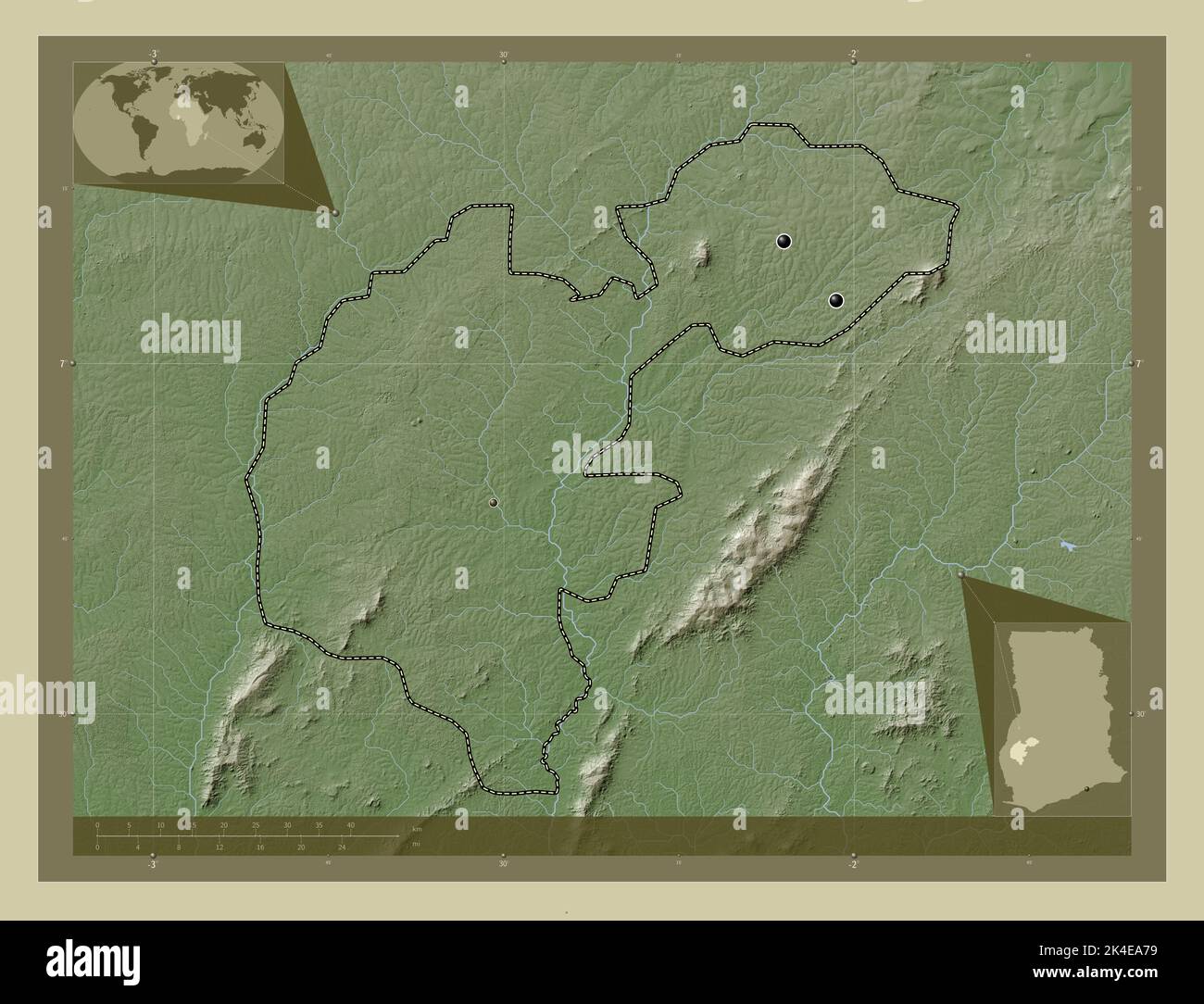 Ahafo, region of Ghana. Elevation map colored in wiki style with lakes ...