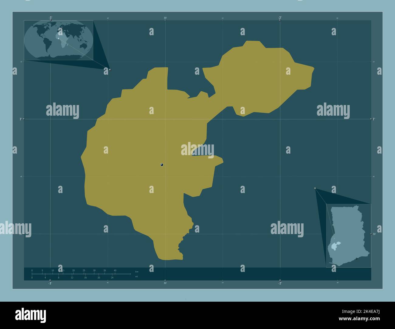 Ahafo, region of Ghana. Solid color shape. Corner auxiliary location ...
