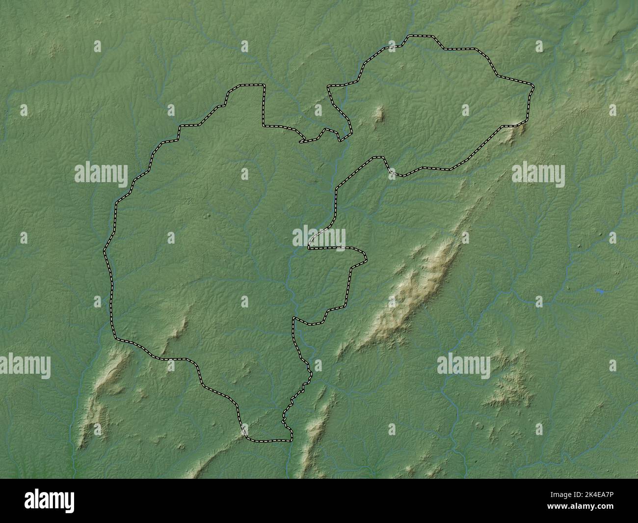Ahafo, region of Ghana. Colored elevation map with lakes and rivers ...