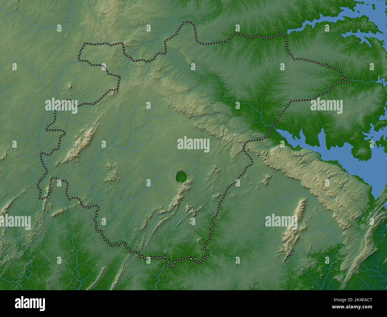 Ashanti, region of Ghana. Colored elevation map with lakes and rivers ...