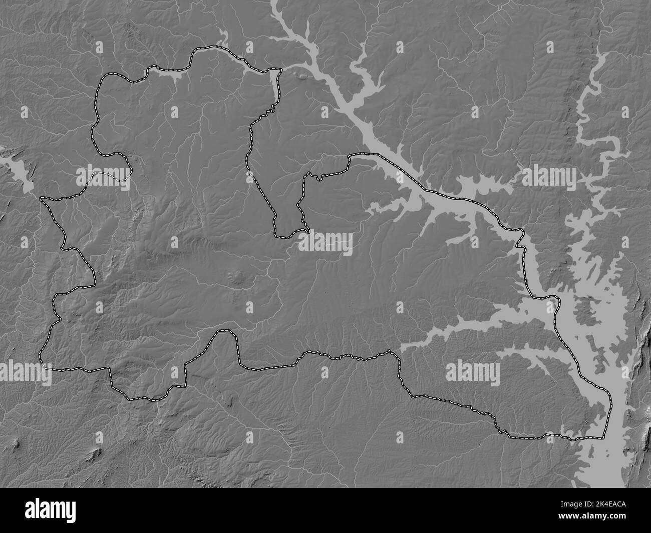 Bono East, region of Ghana. Bilevel elevation map with lakes and rivers ...