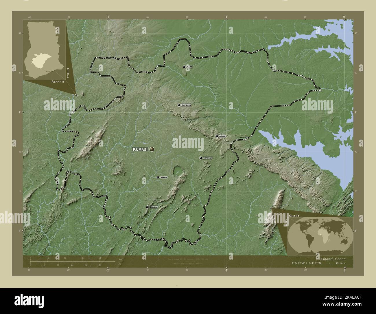 Ashanti, region of Ghana. Elevation map colored in wiki style with ...