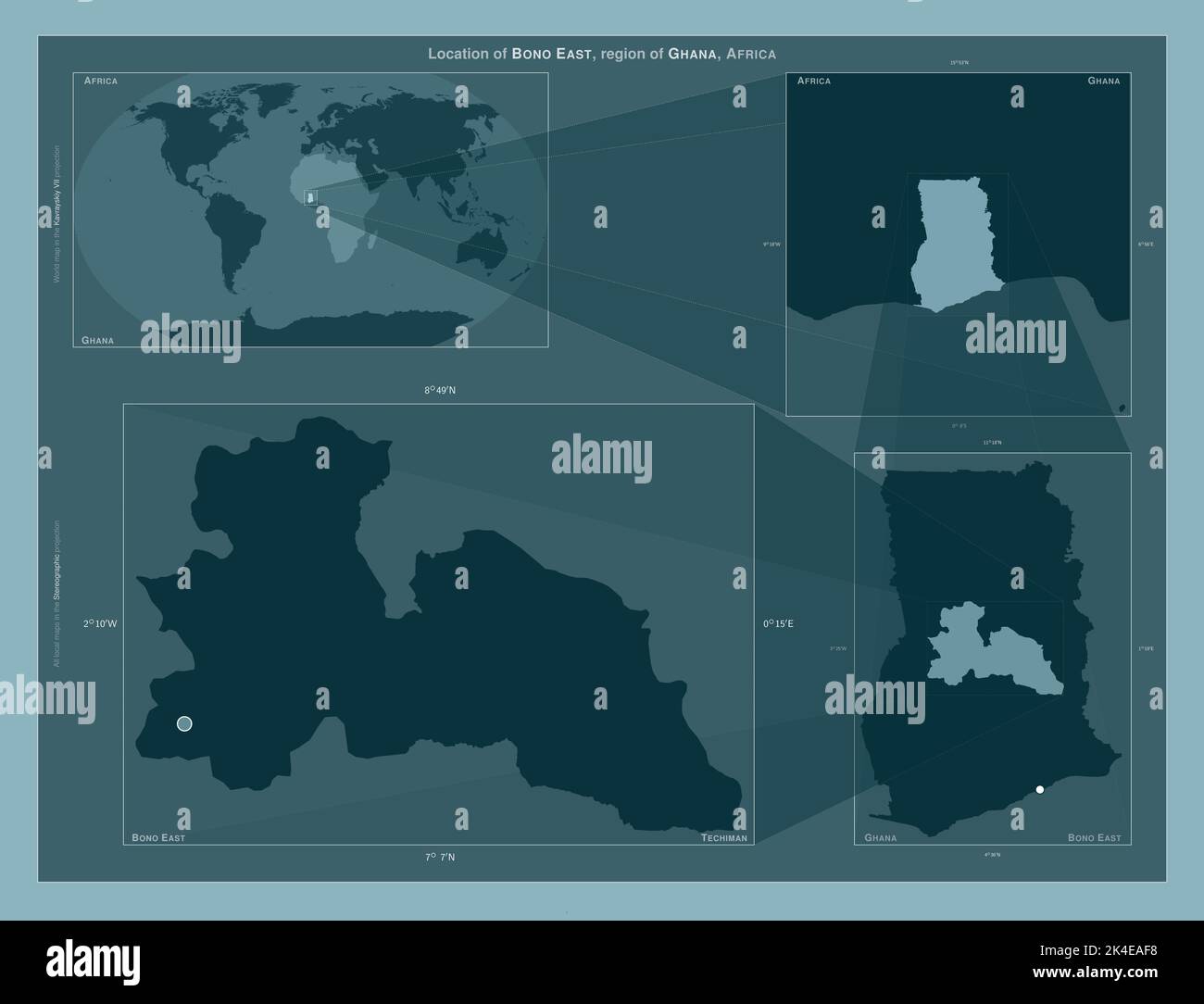 Bono East, region of Ghana. Diagram showing the location of the region ...