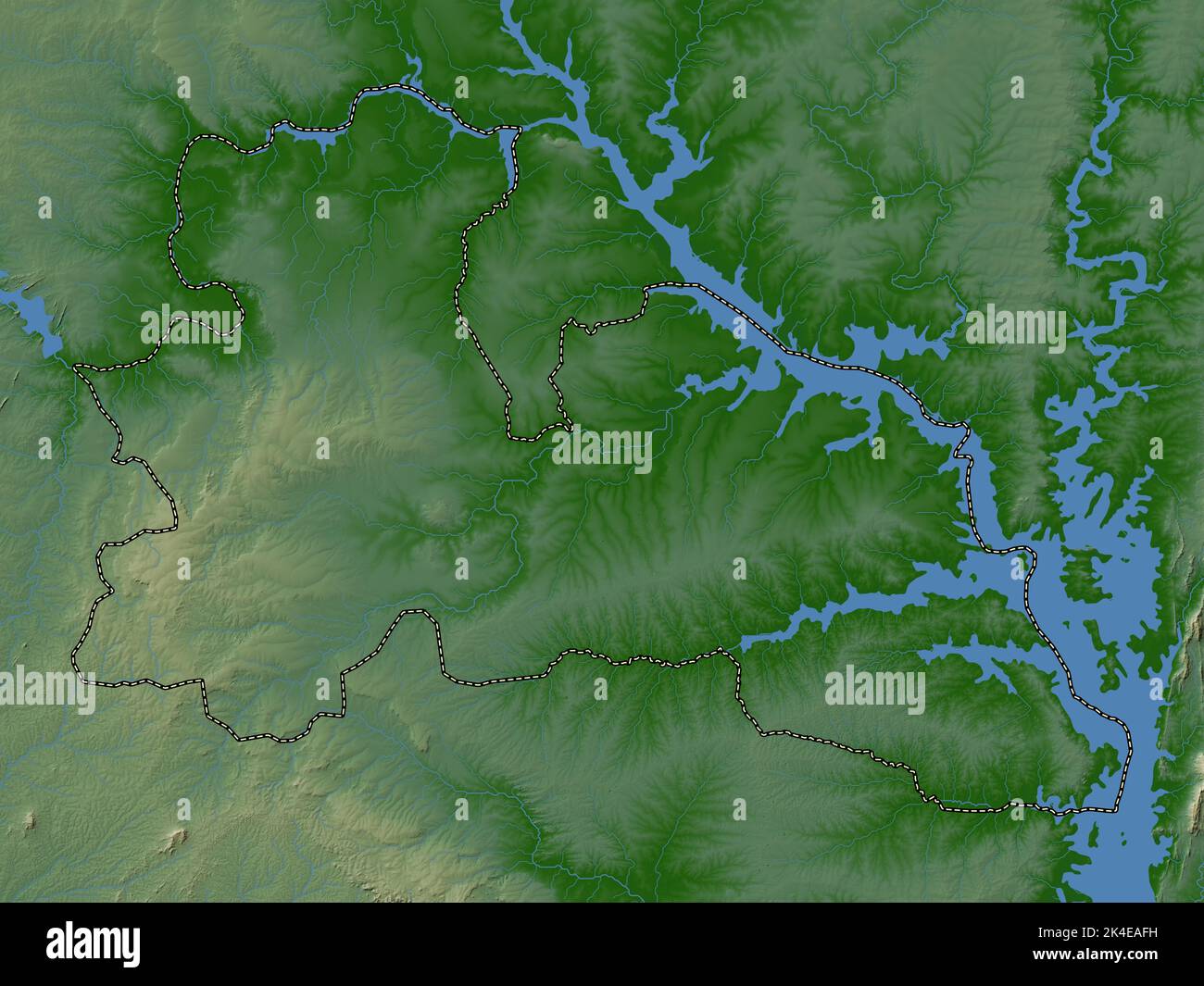Bono East, region of Ghana. Colored elevation map with lakes and rivers ...