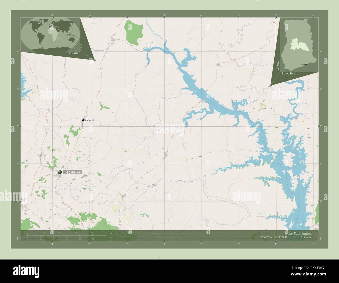 Bono East, region of Ghana. Open Street Map. Locations and names of ...