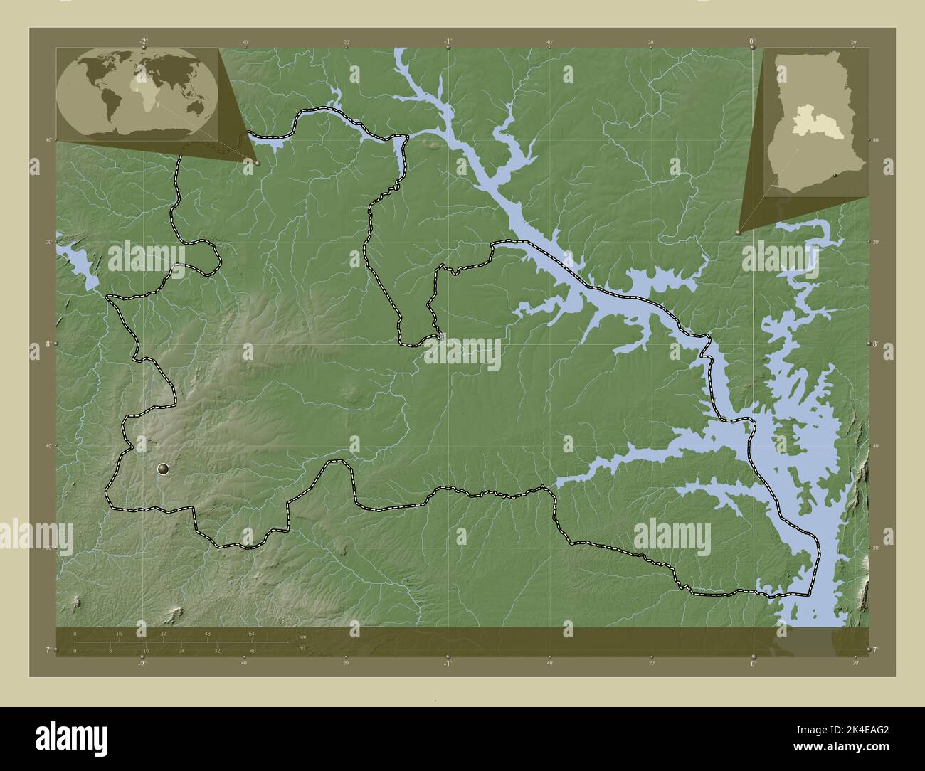 Bono East, region of Ghana. Elevation map colored in wiki style with ...