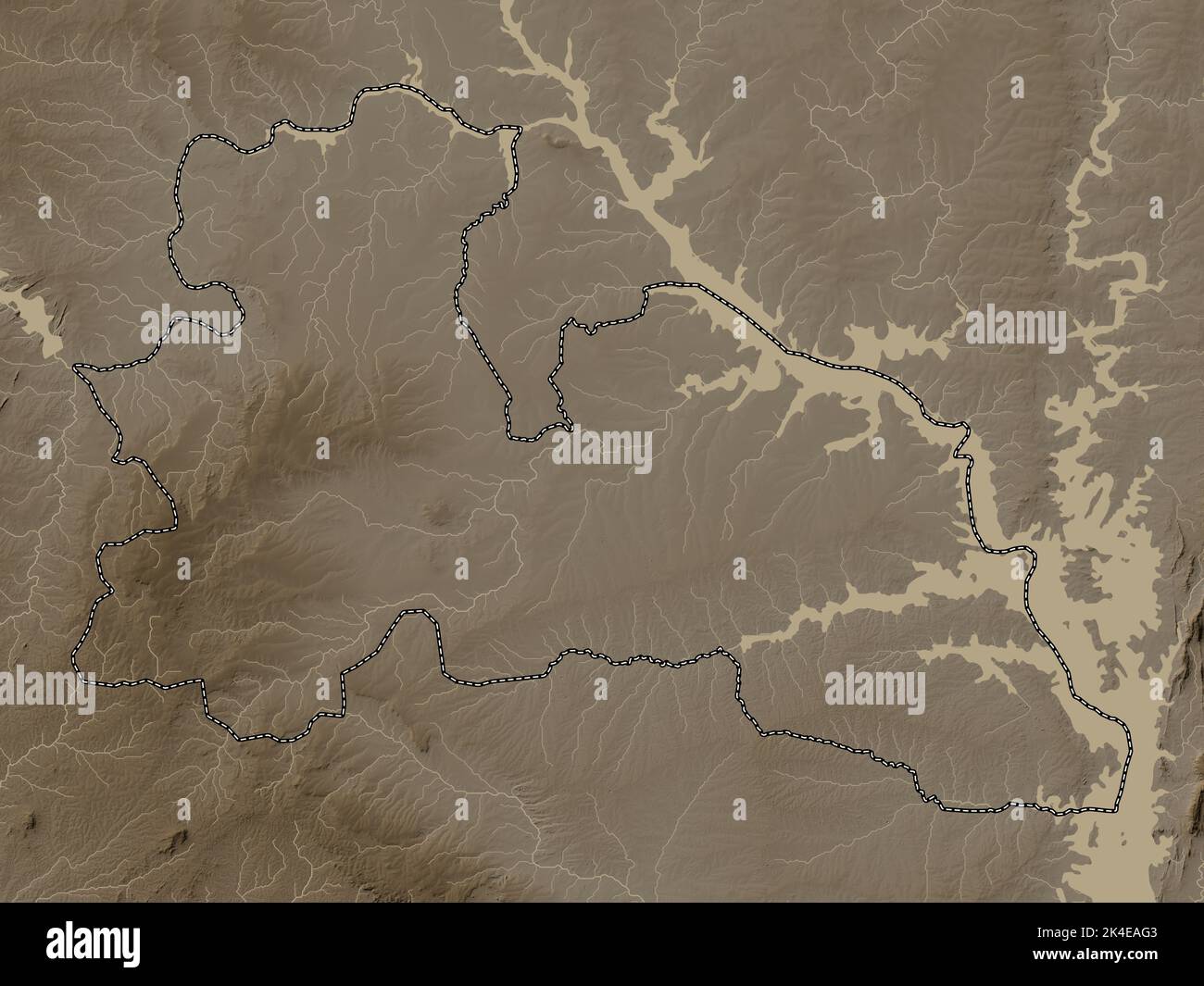 Bono East, region of Ghana. Elevation map colored in sepia tones with ...