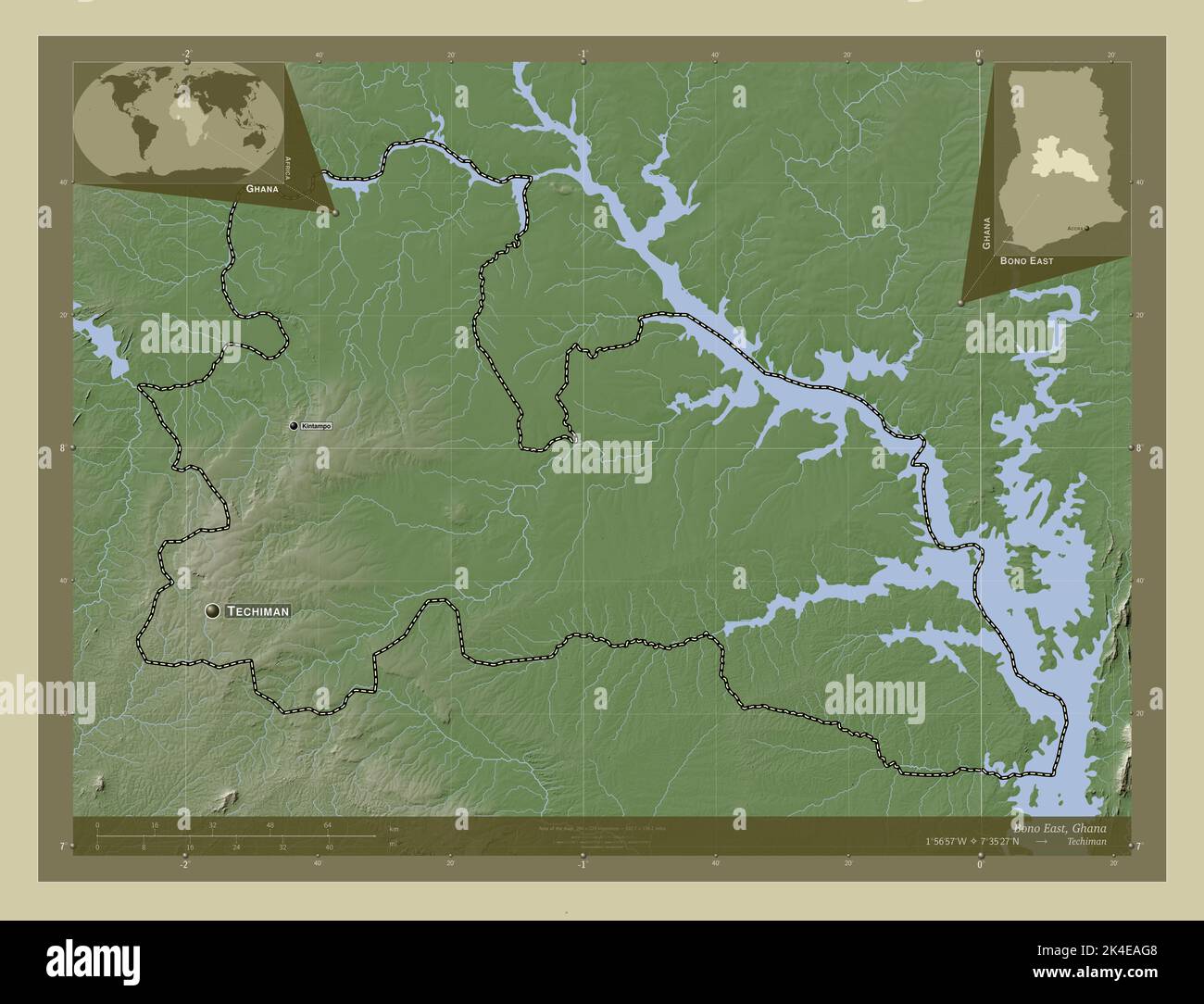 Bono East, region of Ghana. Elevation map colored in wiki style with ...