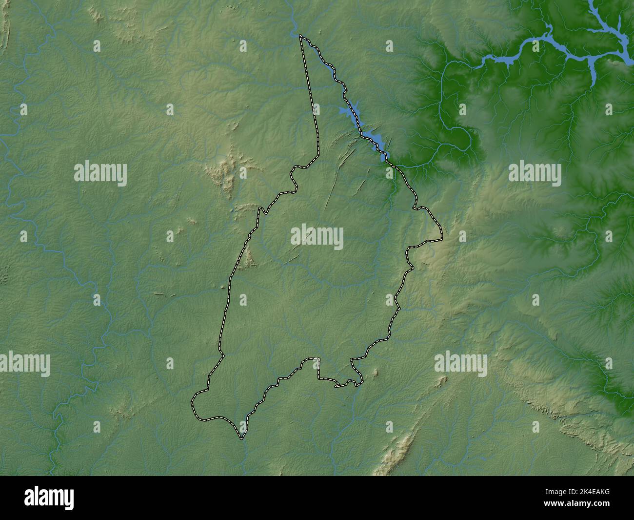 Bono, region of Ghana. Colored elevation map with lakes and rivers ...